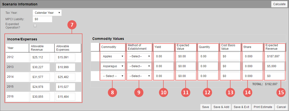 Create a Quick Whole Farm Estimate